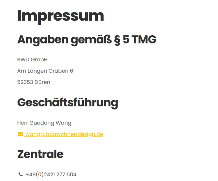 Impressum | BWD GmbH